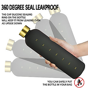 Adapta Bottle Time Marker Motivational Water Bottle 32oz Aesthetic BPA Free Frosted Plastic Water Bottle Perfect for the Gym, Sports and Outdoor Reusable and Leak proof Matte Black