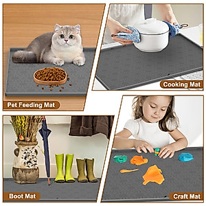 Under Sink Mat Kitchen - 34" x 22" Waterproof Silicone Bathroom Mat Multipurpose Cabinet Protector Organizers Sink Drip Tray Liner Pet Feeding Mat Shoes Mat Dark Gray