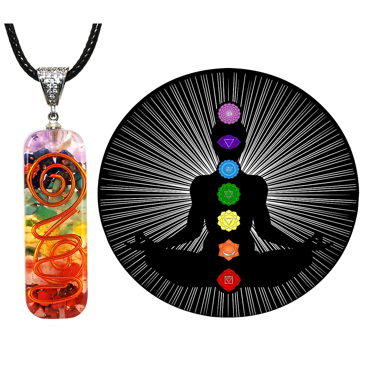 HEDQFM 7 Chakra Necklace Bracelet Orgone Energy Protection and Spiritual Healing Pendant Necklaces Bracelets Set for Women Men