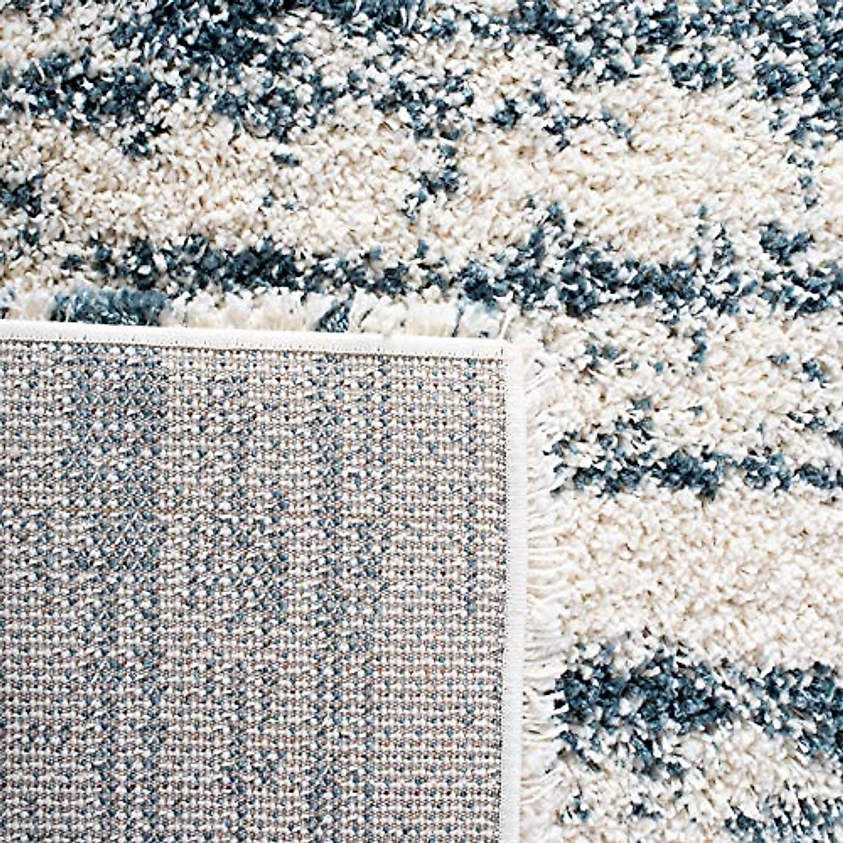 SAFAVIEH Hudson Shag Collection 7' Square Ivory / Slate Blue SGH299A Modern Abstract Non-Shedding Living Room Bedroom Dining Room Entryway Plush 2-inch Thick Area Rug