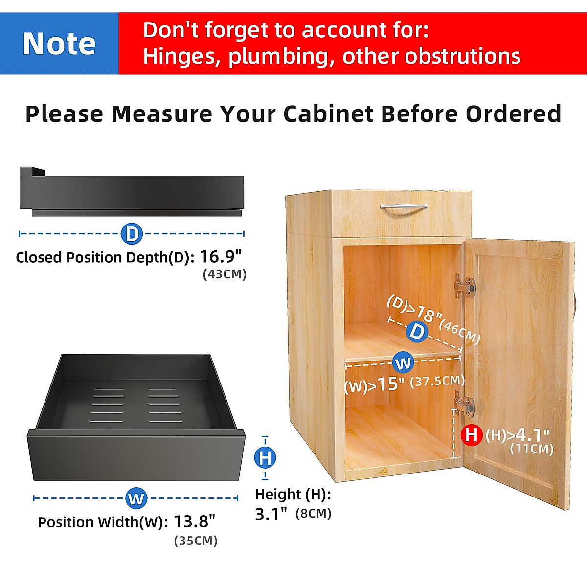 Pull Out Cabinet Organizer Fixed With Adhesive Nano Film, Heavy Duty Storage and Drawer Organization Slide Out Pantry Shelves Sliding Drawer Pantry Shelf for Kitchen13.8" W x 16.9"D x 3.1"H(1PC)
