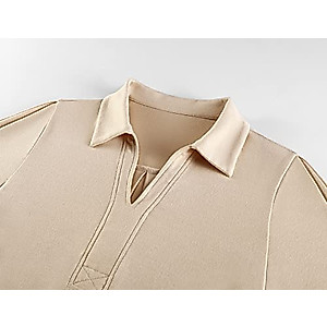 ZHENWEI Short Sleeve Summer Shirts Women V Neck Collared Polo Tunic Tops Work Blouse,Apricot,S