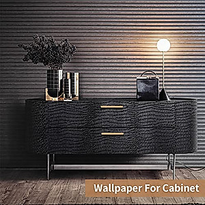 Black Peel and Stick Wallpaper, 15.7" X 118" Crocodile Wallpaper Embossed Easy Peel off Wallpaper Self Adhesive Removable Contact Paper Textured Wallpaper for Cabinet Bedroom with Knife Tape Measure