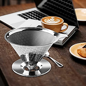 Pour Over Coffee Dripper, Fine Mesh Double Layer Coffee Maker Stainless Steel Coffee Filter, Slow Drip Reusable Metal Cone Coffee Filter