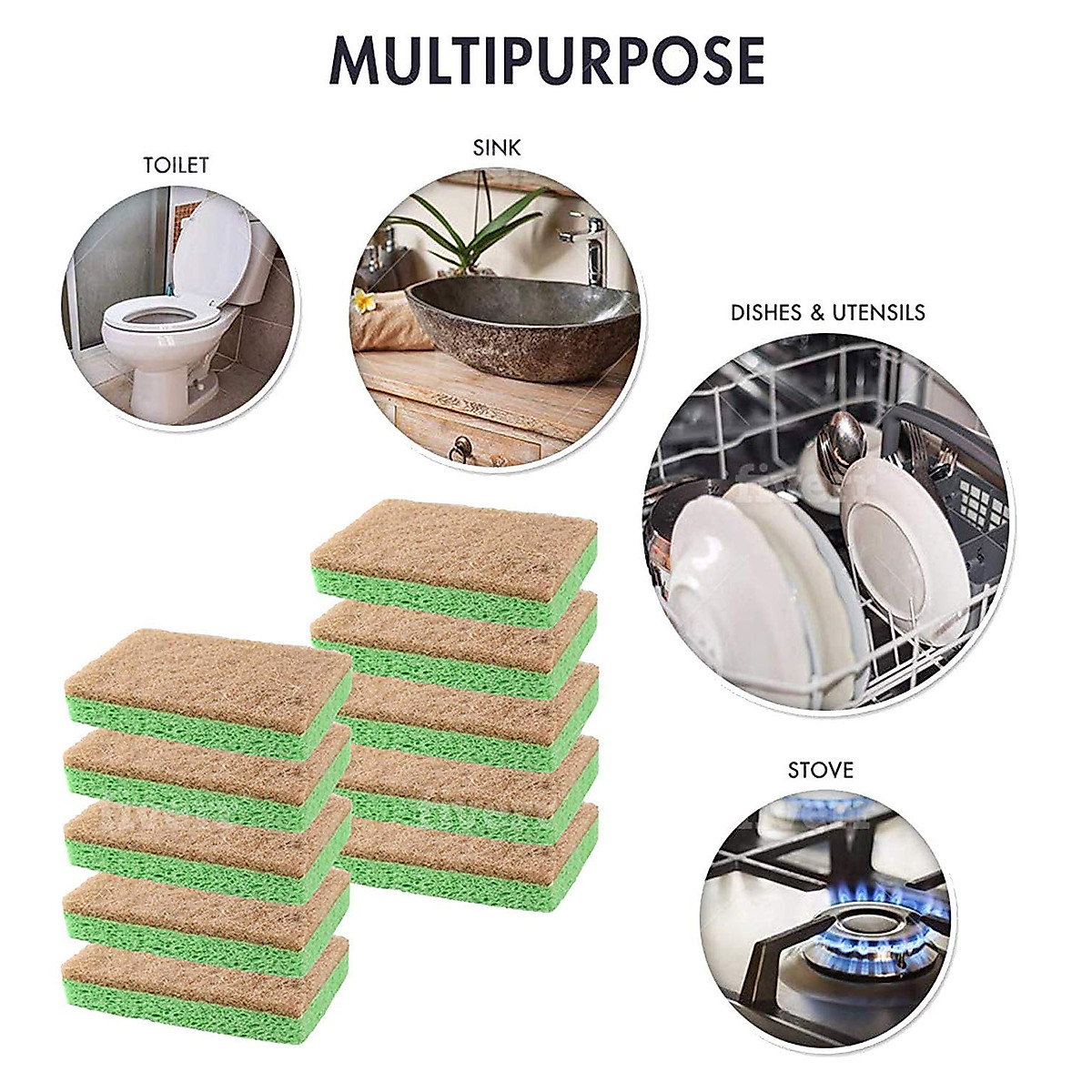 Natural Sponge by Scrubit - 24-Pack - Biodegradable Cellulose Natural Sponges for Dishes with a Tough Eco-Friendly Scouring Pad for Kitchen and Bathroom – Non-Stick Plant-Based Compostable Sponges