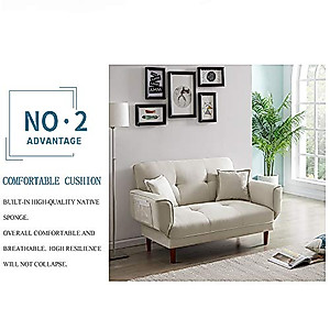 LTT Futon Sofa Bed, Futon Couch, Folding Sofa Bed Dual-Purpose Multi-Functional Relax Lounge Sofa Bed Sleeper with 2 Pillows Beige Fabric
