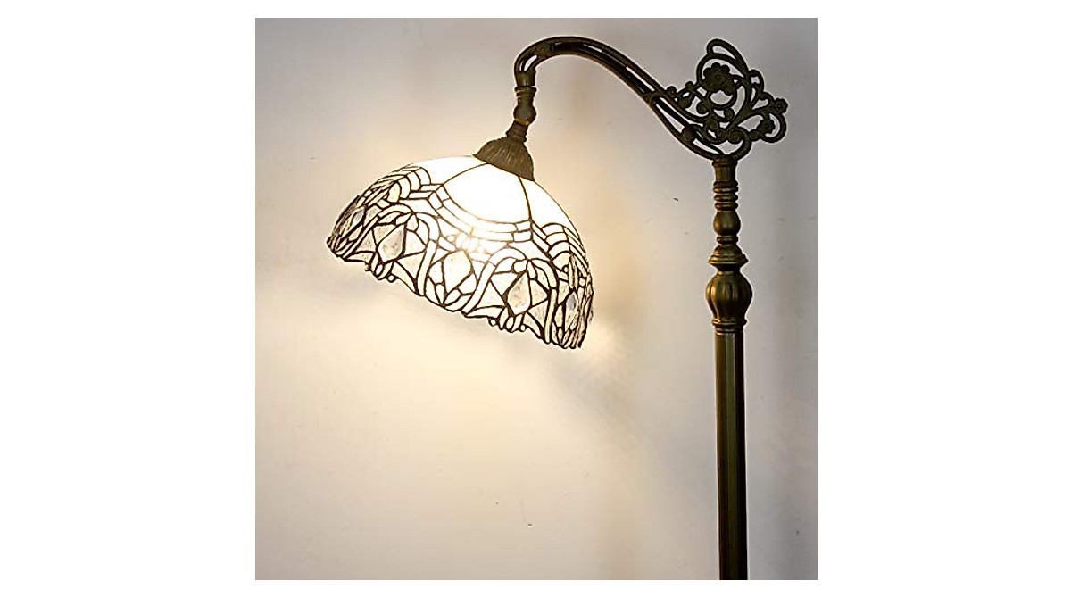 WERFACTORY Tiffany White Stained Glass Arched Floor Lamp