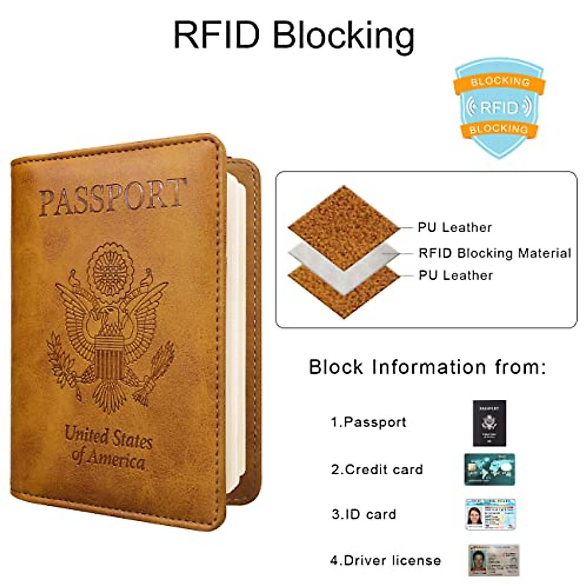 WALNEW RFID Passport Holder Cover Wallet for Women Men, PU Leather Card Holder Passport Case Travel Essentials for Family Vacation, Brown