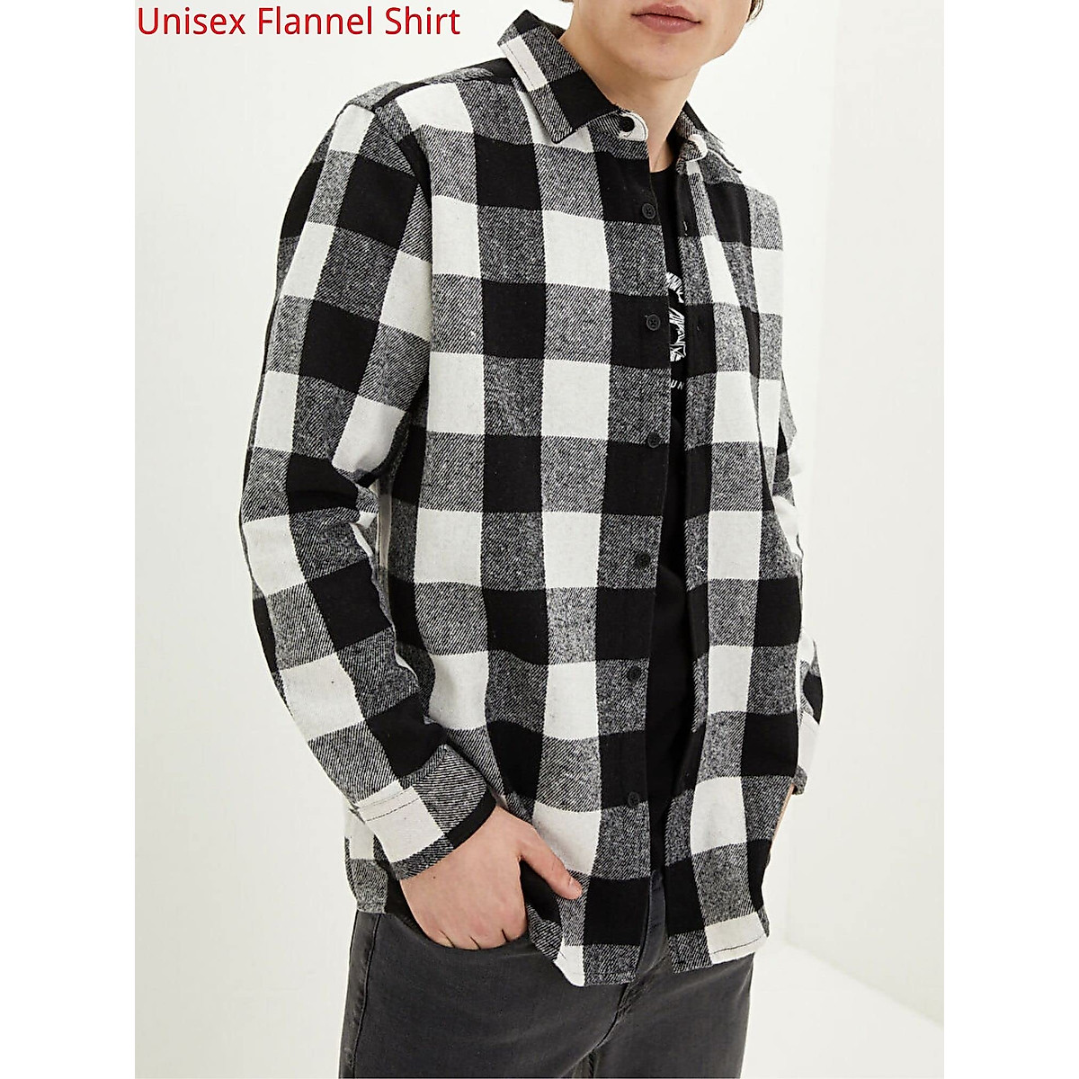 ZAFUL Women's Classic Black Buffalo Plaid Shirt Collared Long Sleeve Button Down Pocket Shacket