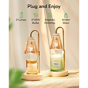 ULG 2-Pack Candle Warmer Lamp with Dimmer, Lamp Candle Heater with 4 Bulbs for 3 Wick Candles, Height Adjustable Candle Melter Light for Scented Wax, for Her/Mom, Amber