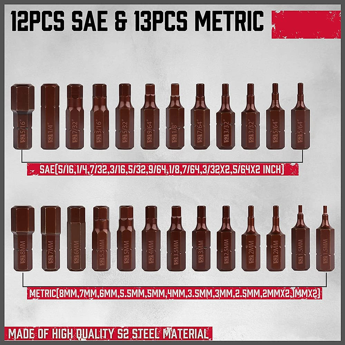 25-Piece Hex Bit Set - Premium Allen Key Drill Bit Set, Durable Allen Wrench Drill Bits, Hex Ket Drill Bit Set & Quick Change Bit Holder, SAE Metric Hex Drill Bit Set Strong Magnetic Tips