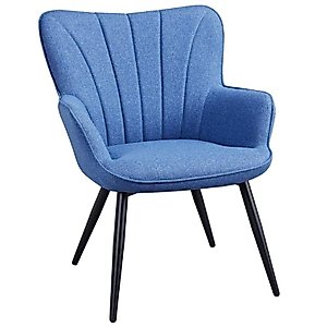 Yaheetech Accent Chair, Modern and Elegant Armchair, Linen Fabric Living Room Chair with Mental Legs and High Back for Living Room Bedroom Office Waiting Room, Blue