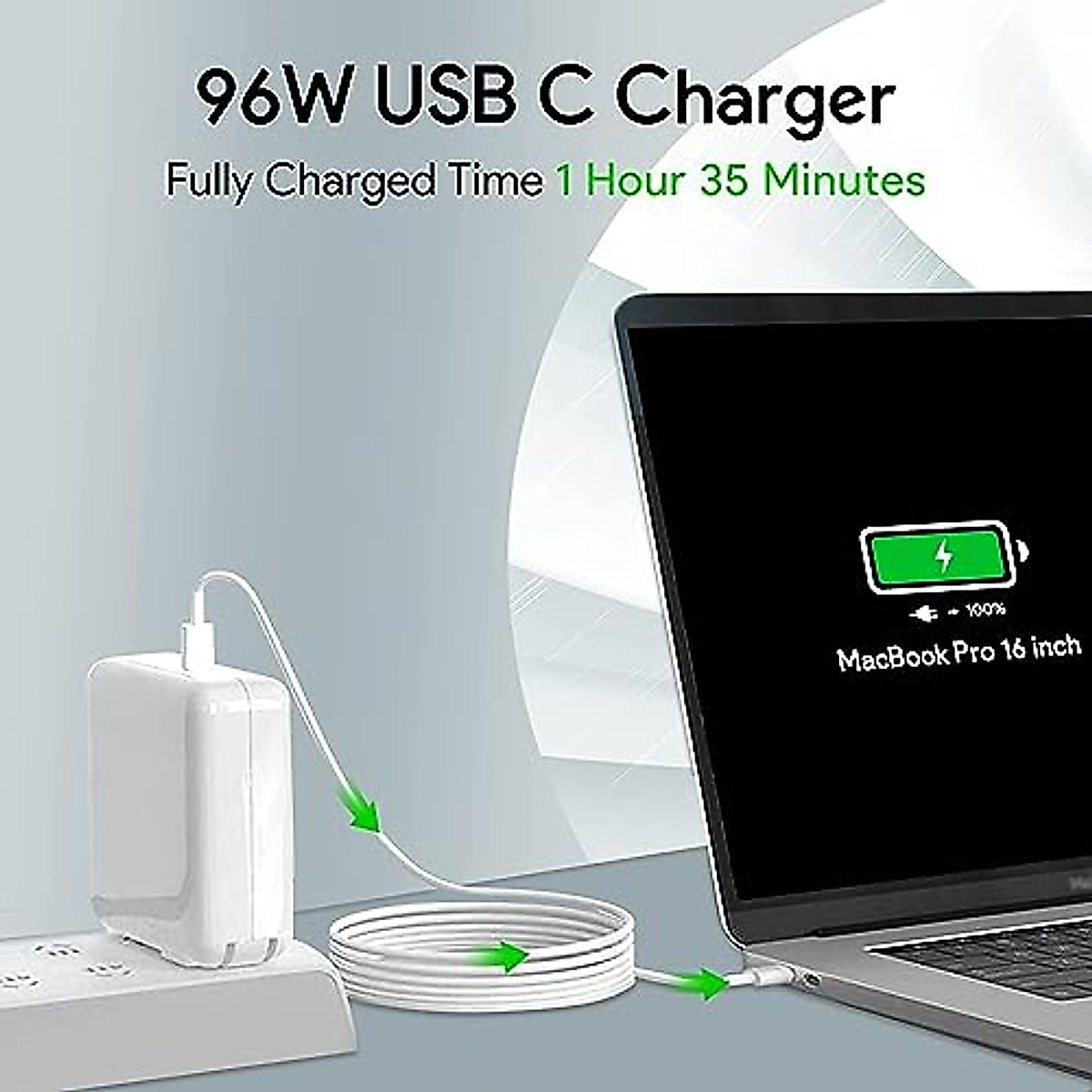 Mac Book Pro Charger - 96W USB C Charger Fast Charger for USB C Port MacBook pro & MacBook Air, ipad Pro, M1 M2 Laptop Power Adapter, 6.6ft USB C to USB C Charge Cable