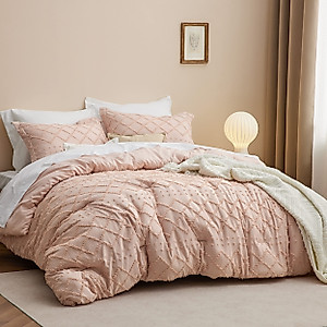 Bedsure Twin/Twin XL Comforter Set - Coral Pink Boho Twin Extra Long Comforter Set for College, Shabby Chic Dorm Bedding Set, 2 Pieces Modern Farmhouse Bed Set, Includes 1 Pillow Sham