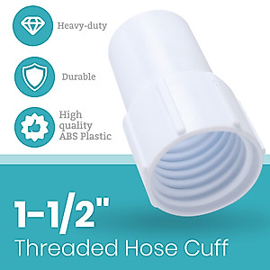 (2-Pack) 1-1/2" Pool Hose Cuff - Threaded Hose Cuff for Spiral Wound Swimming Pool Vacuum Hose - Connects the Vacuum Head to the Vacuum Skimmer Inlet - Made of Highly Durable ABS Plastic