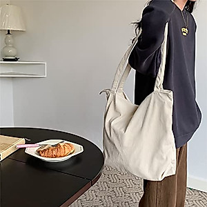 YARUODA Women Corduroy Tote Bag Casual Tote's Handbag Zipper Shoulder Bag with Pockets, Khaki