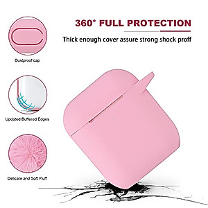 Pink Case for Women Cute Case Designed for AirPods Cover with Pom pom, Silicone Protective Keychain Case Compatible with AirPods 1/2, Accessories Keychain and Pom pom(Pink)