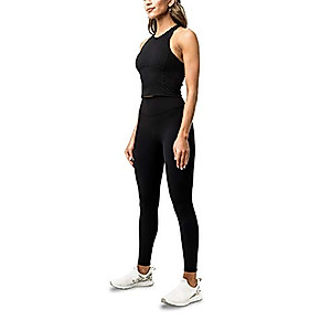 Kamo Fitness Ellyn High Neck Tank Top Sports Bra for Women Soft Padded Built-in Bra Longline Yoga Running Workout (Black, M)