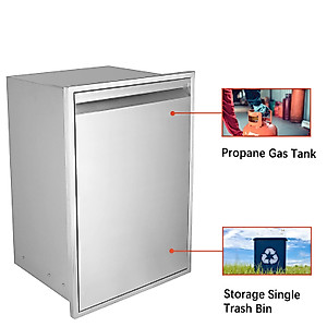 Karpevta Built-in Outdoor Kitchen Trash Drawer W13.6XH26XD19 Inch Outdoor Kitchen Drawers Stainless Steel Flush Mount Roll Out Trash Drawer Storage for Propane Tank or Trash Can