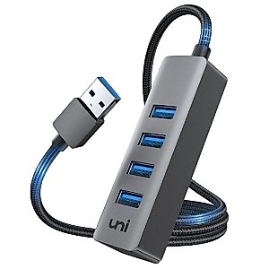 uni USB Hub 4-Port USB Splitter 4FT, High-Speed Portable Aluminum USB 3.0 Hub Compatible with PC, Laptops, Mouse, Keyboard, Flash Drive, Mobile HDD, Car, and More.