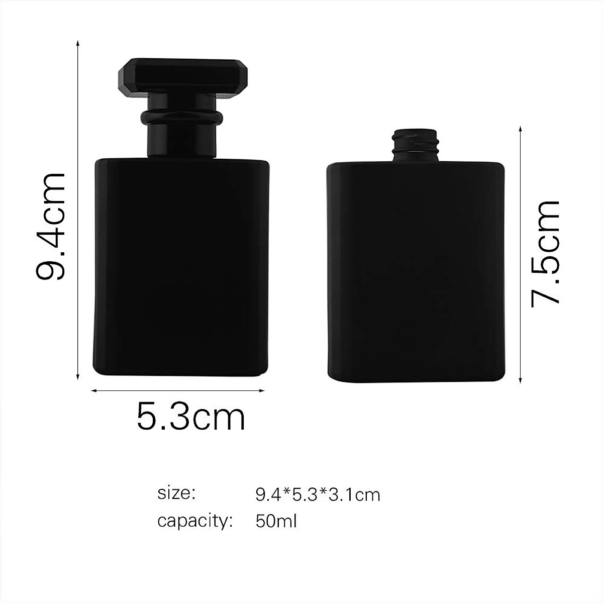 Enslz 50ml （1.69Oz） Thick Square Flint Glass Refillable Perfume Bottle, Square Portable Cologne Atomizer Empty Bottle with Spray Applicator For Travel (Black)