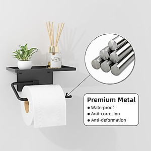 Niffgaff Adhesive Toilet Paper Holder: No Drill Installation - Wall Mount Toilet Tissue Holder with Shelf for Bathroom, Black.