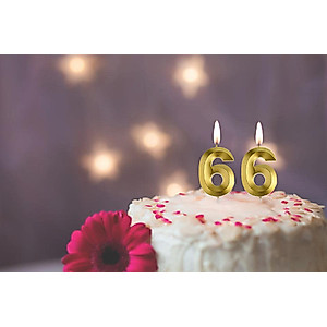 Gold 66 Birthday Candles,Gold Number 66th Cake Topper for Birthday Decorations Party Decoration