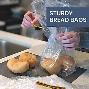 100 Clear Bread Bags with Ties - Adjustable & Reusable Bread Bags for Homemade Bread - Food Safe Bread Bag