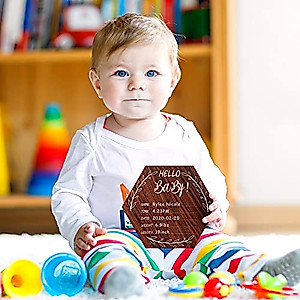 5 Inch Birth Announcement Sign for Hospital Cherry Newborn Announcement Sign Wooden Baby Name Sign with White Paint Marker Pen Regular Hexagon Wooden Birth Announcements for Hospital