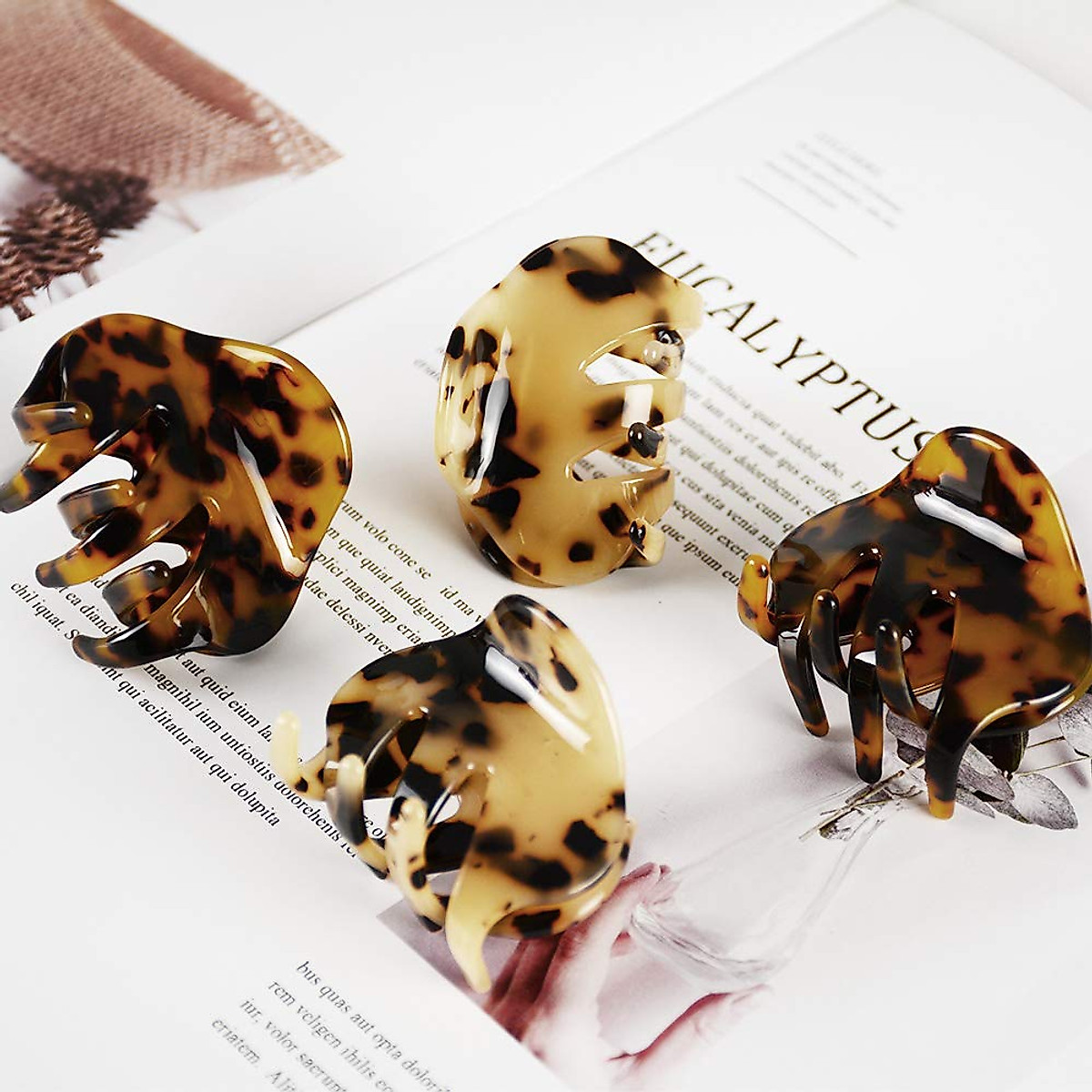 4 Pack 2.1 Inch Hair Claw Clips Tortoise Shell Cellulose Acetate Resin Hair Barrettes Medium French Design Hair Jaw Leopard Print Fashion Hair Styling Accessories for Women Girls