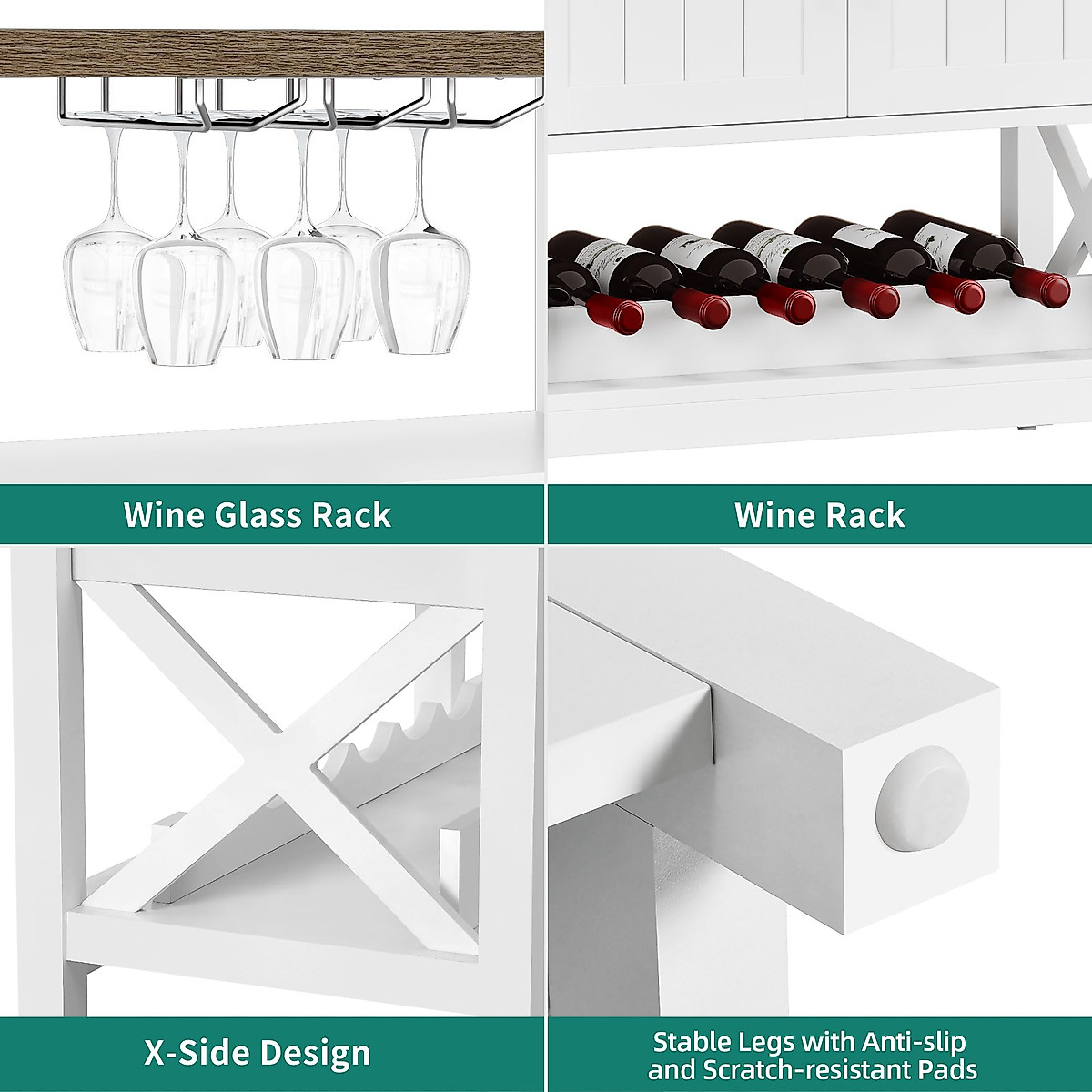 YITAHOME Sideboard Buffet Cabinet with Light, 31.5'' Farmhouse Coffee Bar Cabinets with Storage, Wine Bar Cabinet for Home with Wine Rack and Glass Holder (White Oak)