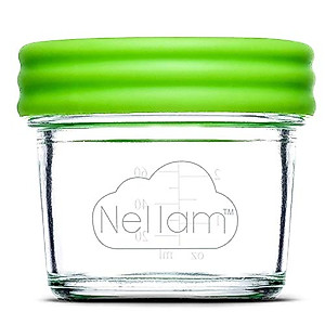 Nellam Baby Food Storage Containers - Leakproof, Airtight, Glass Jars for Freezing & Homemade Babyfood Prep - Reusable, BPA Free, 12 x 4oz Set, that is Microwave & Freezer Safe