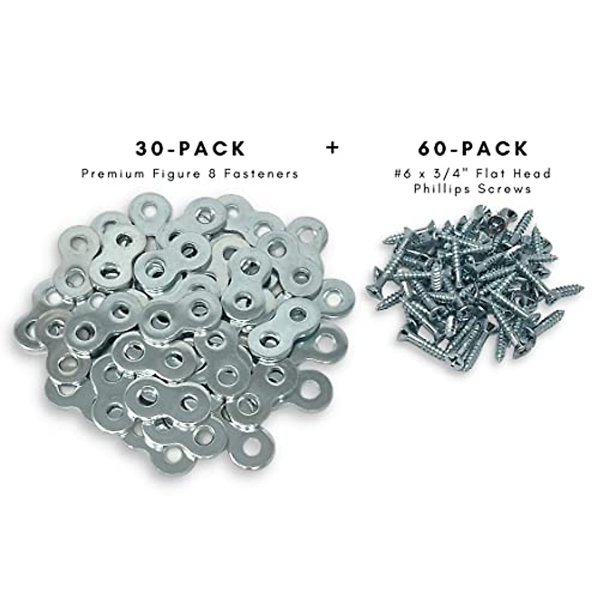 30-Pack with Screws - Heavy Duty Figure 8 Table Top Connector or Desk Top Fastener Clip - 12 Gauge Steel