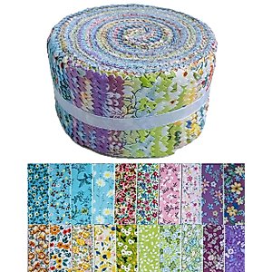 Jelly Roll Fabric 100% Cotton Quilting Fabric, 40 Pre-Cut Strips (2.5 x 44 Inch) for Quilting and Sewing - 20 Assorted Floral Prints -Flowering Season