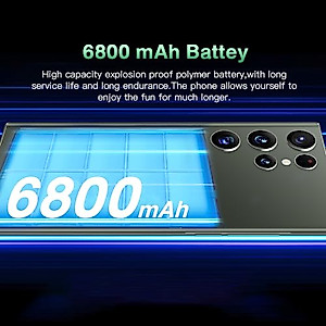 VSMOX S23Ultra Smartphones 5G, Android 13.0 Mobile Phones SIM Free, 8GB RAM 256GB ROM, 6800mAh Battery, 32MP 64MP Phone with Headphones and 128GB Card,Black-8GB~256GB