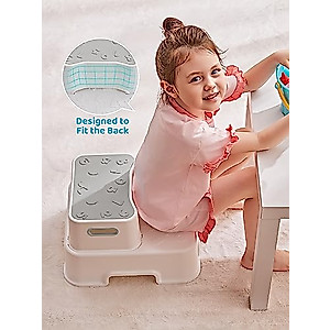 HEETA 2 Step Stool for Kids and Toddler, Anti-Slip Sturdy Step Stool for Potty Training or Kitchen Helper Stool, 2 in 1 Step Dual Height to Reach Kitchen Counter Bed or Sink, Grey & White
