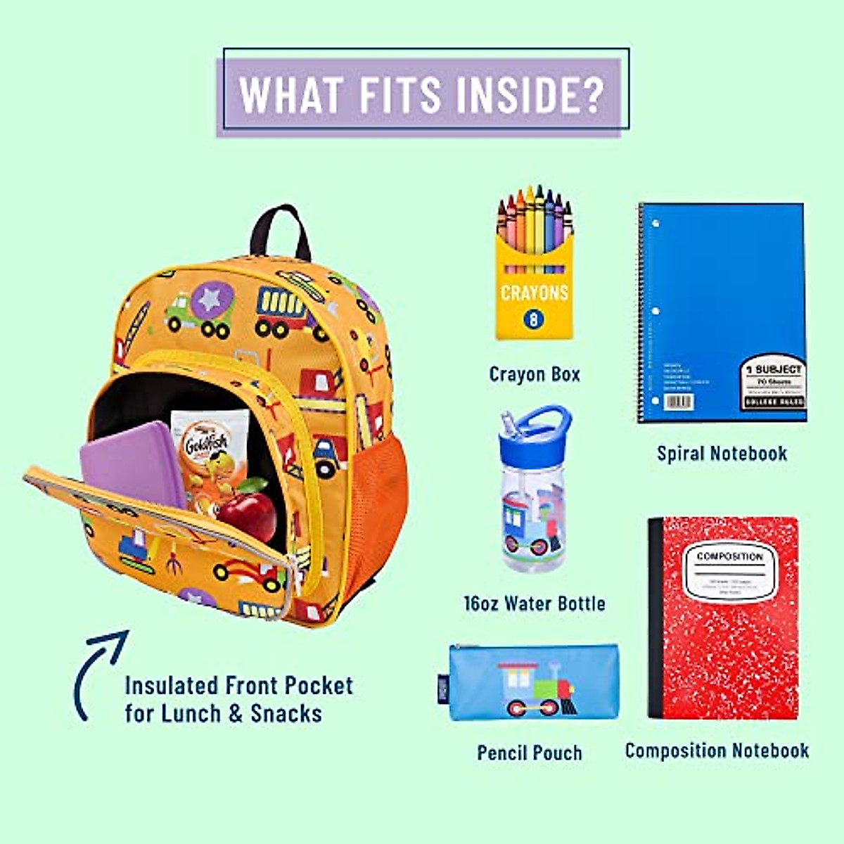 Wildkin 12-Inch Kids Backpack for Boys & Girls, Perfect for Daycare and Preschool, Toddler Bags Features Padded Back & Adjustable Strap, Ideal for School & Travel Backpacks (Under Construction)