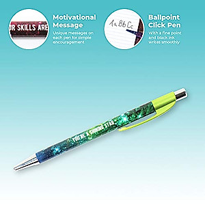 Retractable Galaxy Click Pens-5 pack- Motivational Quotes- Black Ink Fine Point 0.5mm, Assorted Designs for School Office Home New Hire Onboarding Employee Gifts by Cheersville