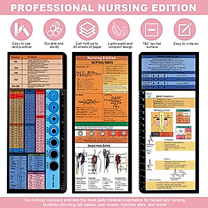 Nursing Clipboard, Nursing Clipboard Foldable with Nursing and Medical Edition Cheat Sheets 3 Layers Aluminum Foldable Clipboard Nursing Notepad for Students, Nurses, Doctors, Nursing Edition (Pink)
