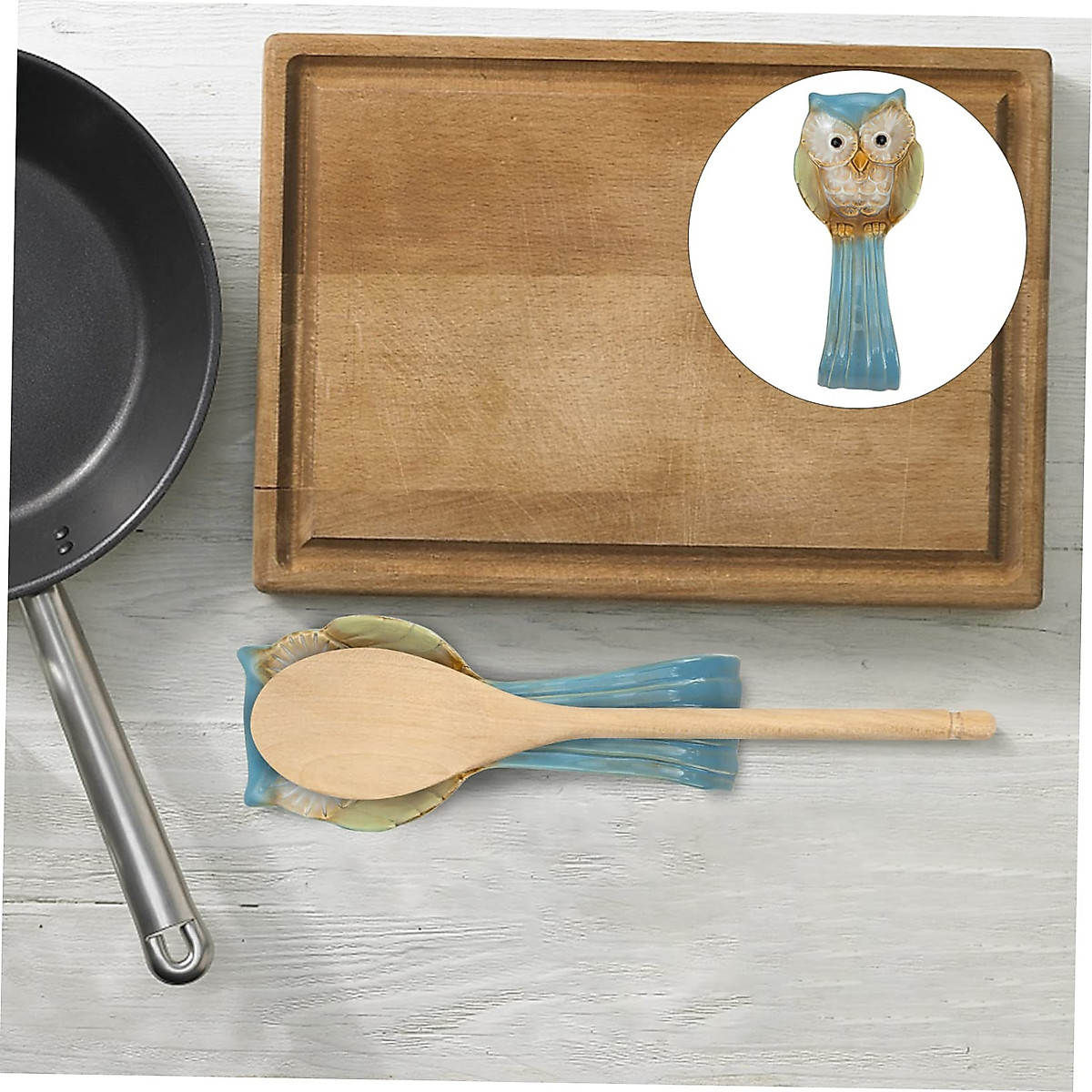 Yardwe Owl Spoon Holder Decorating Tools Buffet Serving Utensils Soup Spoons Ceramic Utensil Rest Dish Ceramic Ladle Rest Owl Spoon Rest Ceramic Scoop Holders Ceramic Spoon Rest Blue Fork