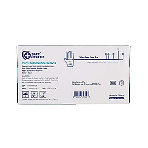 Safe Health Clear Vinyl Exam Gloves,S M L XL,100-Count 3 Mil Medical-Disposable Powder-Free Latex-Free Nursing-Office-Law Enforcement,Clear Large (L) Box of 100,FIY1043G