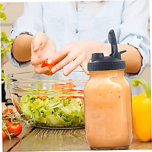 Ckuakiwu Mason Jar Lids, 4pcs 2.76inch Leak-Proof Flip Mason Jar Lid, Regular Mouth Mason Jar Pour Spout Lids, Easy Pouring Spout Lids for Kitchen (Black+Gray)