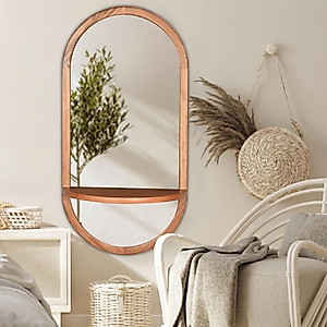 Tanmicoshomy Oval Bathroom Mirror with Removable Shelf, Wood Framed18x36 Inch Mirror for Bedroom Living Room or Entryway