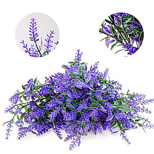 SAYW Artificial Flowers 10 Bundles Artificial Lavender Fake Flowers, Lifelike UV Resistant No Fade Faux Plastic Plants for Indoor Outdoor Home Office Garden Wedding Decorations(Purple)