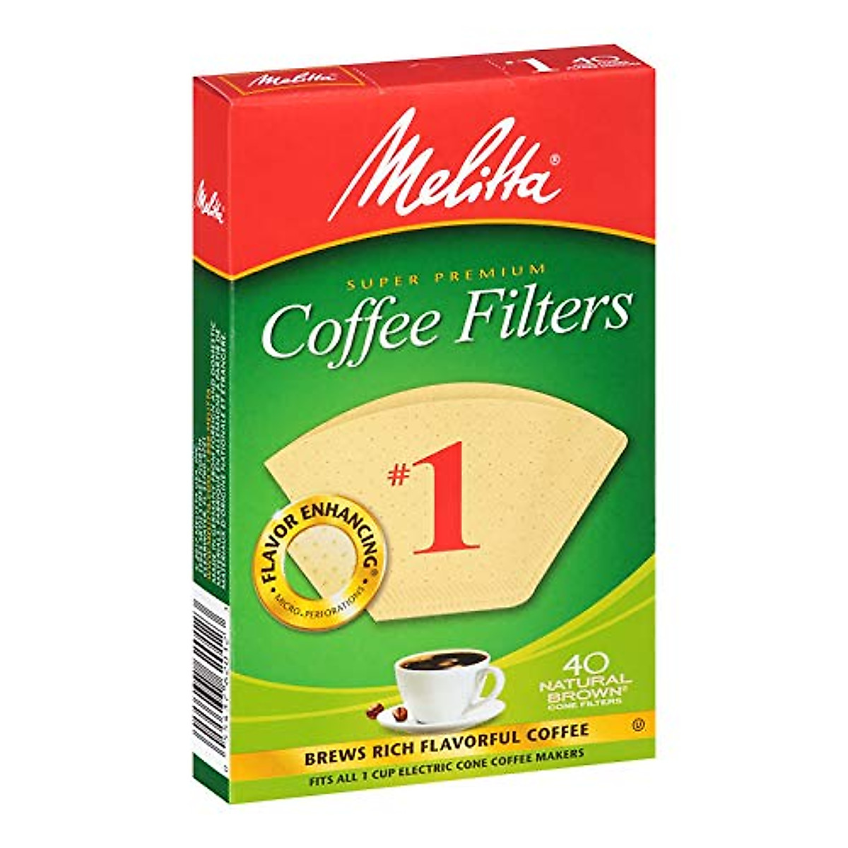 Melitta 1 Cone Coffee Filters, Unbleached Natural Brown, 40 Count (Pack of 12) 480 Total Filters Count - Packaging May Vary