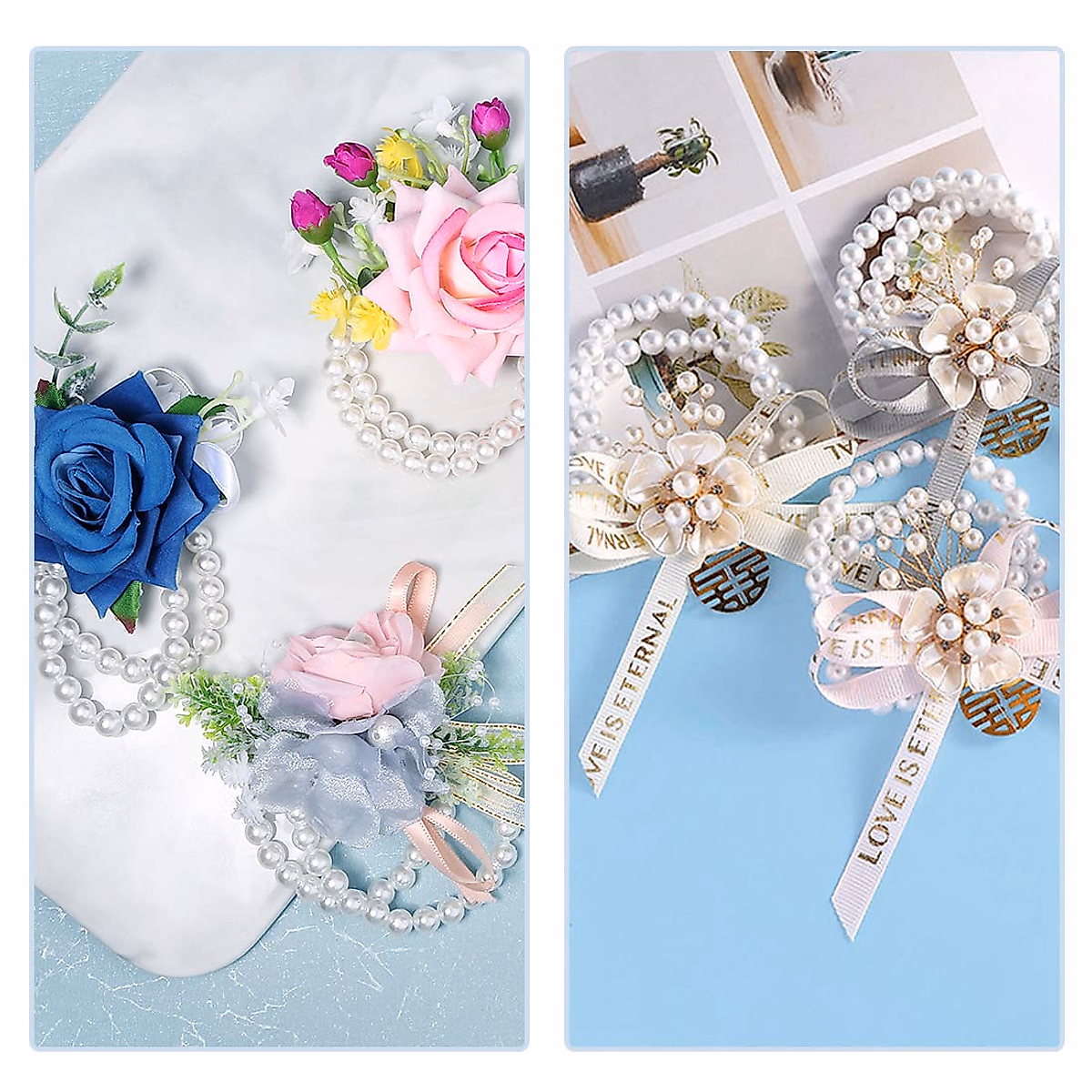 ericotry 2pcs Stretch Pearl Wrist Bands Corsages Handmade DIY Accessories for Wedding Prom Party