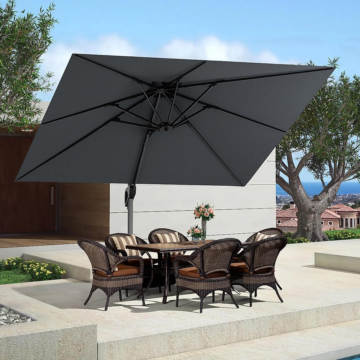Nalupatio Patio umbrella 10FT Outdoor Square Umbrella Large Cantilever Umbrella 360°Rotation Hanging Double Top Offset for Garden Deck Pool Patio (Grey)