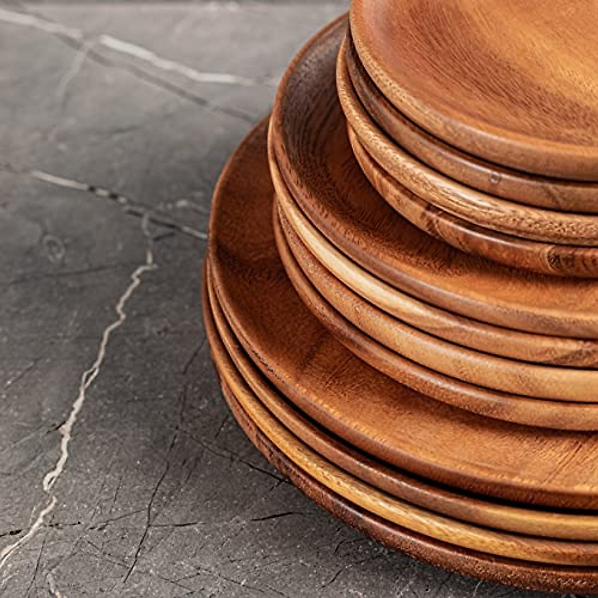 Gourmet Acacia Wood Charger Plates: Decorative Appetizer Serving Trays Set of 4 for Dinner | Hand-crafted Solid Piece of Acacia Wood Plates | Perfect for Summer Outdoor Table Setting (10" x 10")