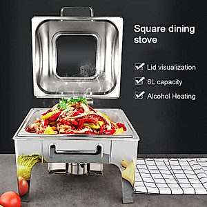 HONHPD Chafing Dish Buffet Set, 6.8 Qt Stainless Steel Complete Chafer Set Catering Warmer Set with Water Pan, Fuel Holder for Parties, Dinners, Catering, Buffet and Weddings, Silvery