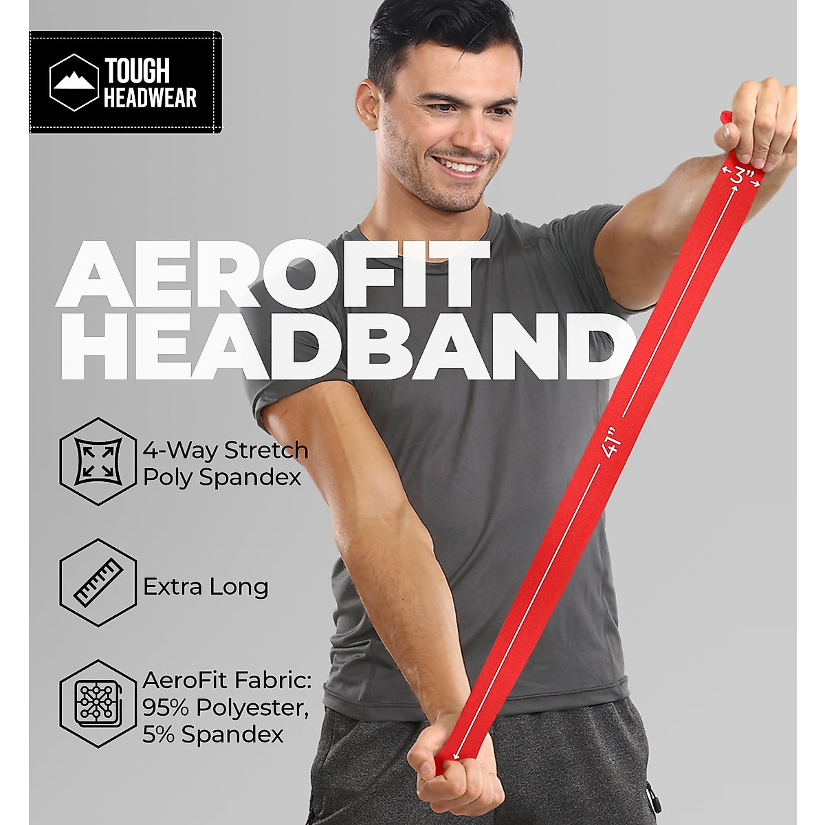 Tough Headwear Tie Headband for Men - Tennis Headband for Women, Sweat Band for Workout, Running, Football, Basketball, Athletics - Red